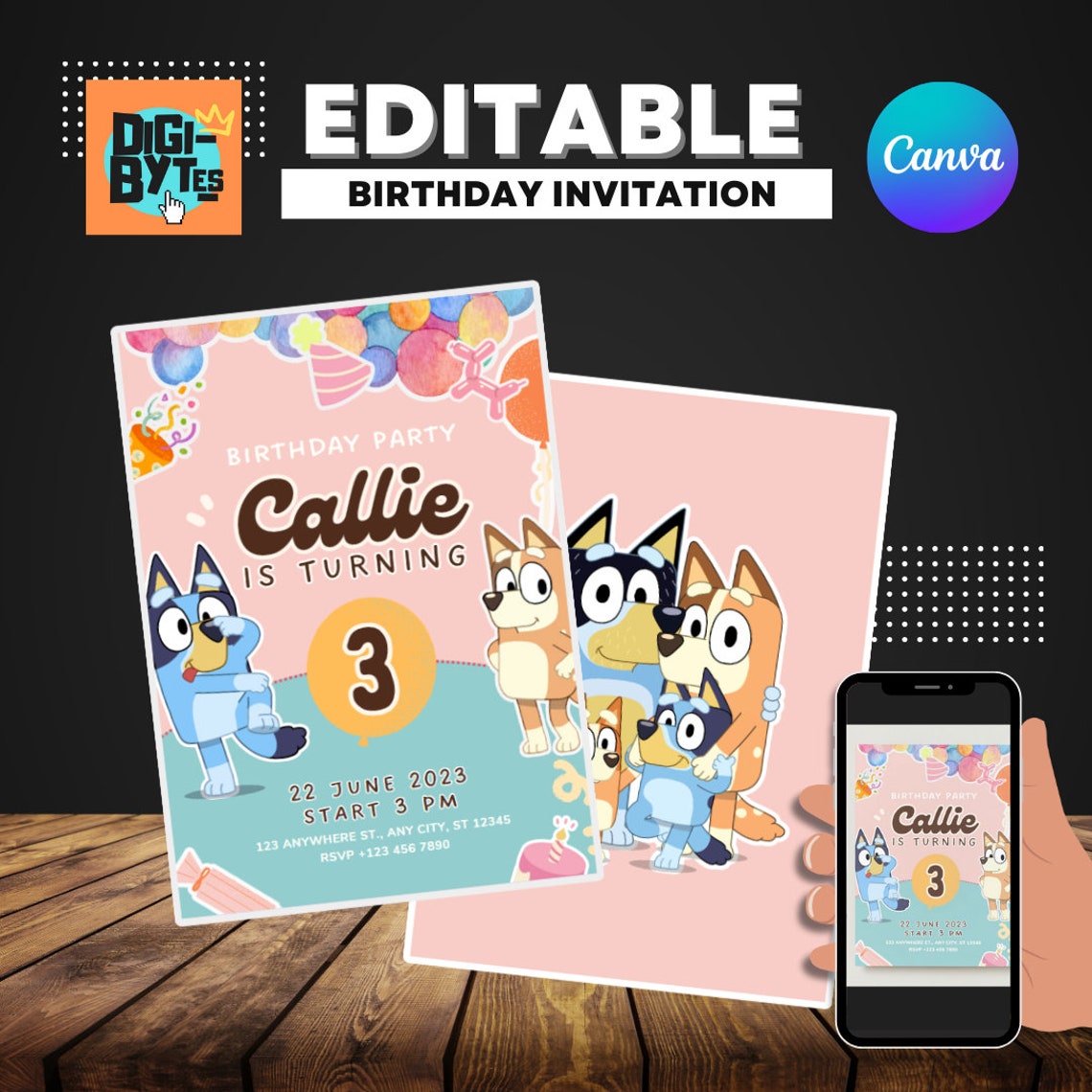 Girl Bluey Birthday Invitation Template, Bluey Invitation, Digital ...