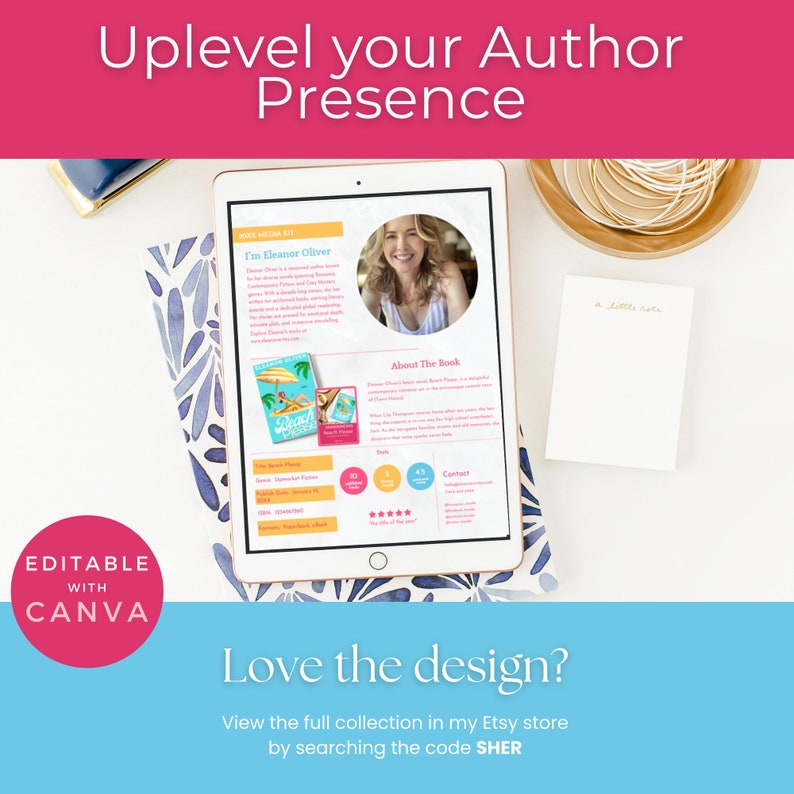 Author One Sheet, Canva Template, Media Kit Template, Author Canva ...