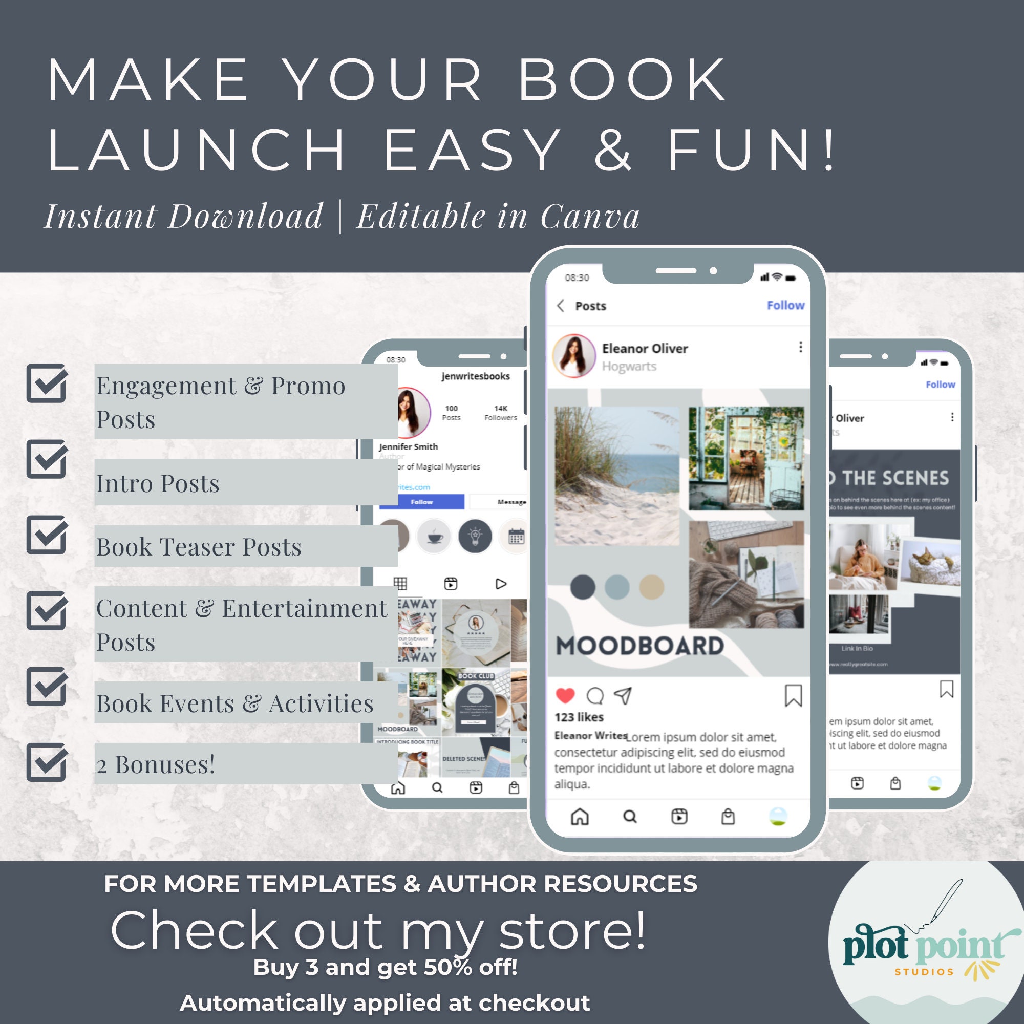 Aesthetic, Book Launch, Instagram Posts, Canva Template, Writers Social ...