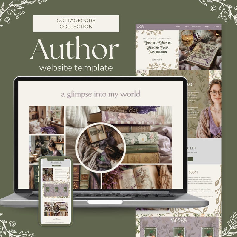 Cottagecore Author Template, Canva Website Template for Authors ...