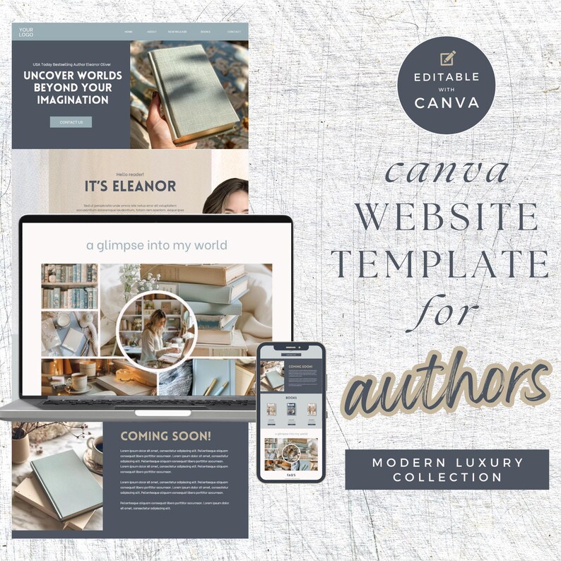 Canva Website Template for Authors - Author Website Template - Minimalist Canva Website - Writer ...
