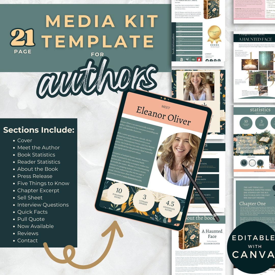 Author Media Kit, Canva Template, Media Kit Template, Author Canva ...