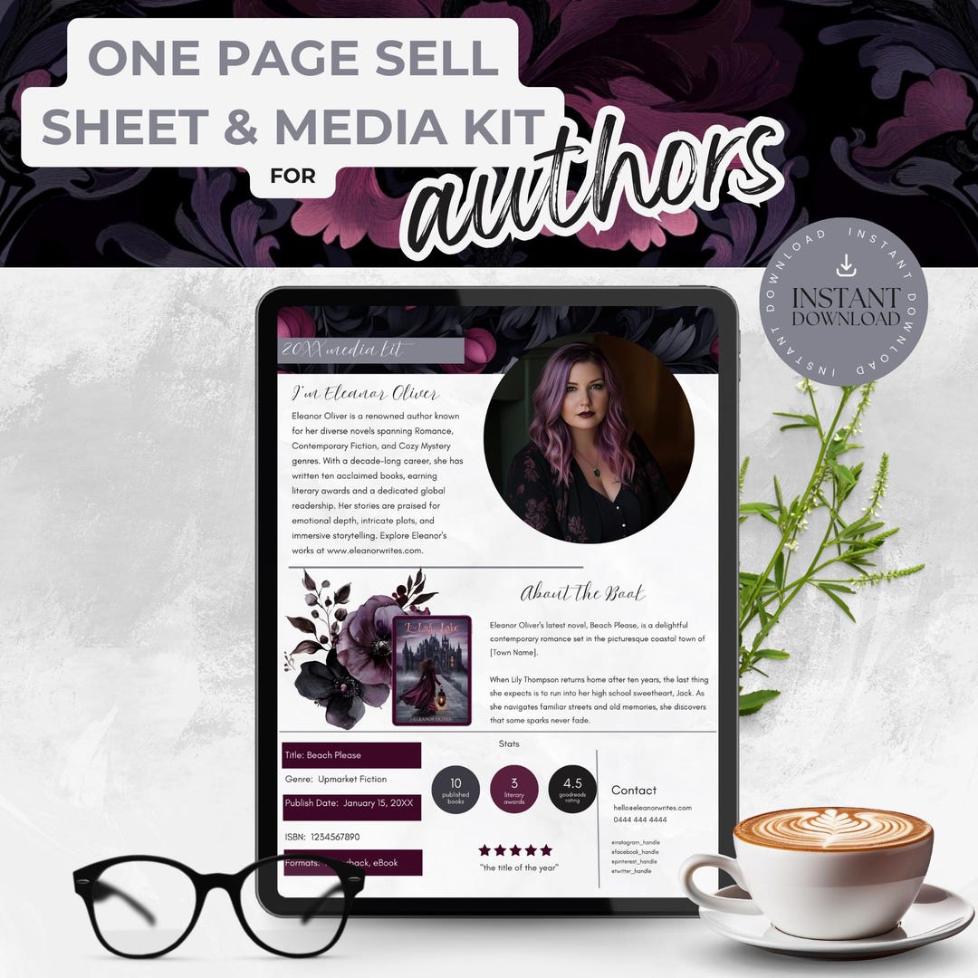 Author One Sheet, Dark Romance Canva Template, Media Kit Template, Book ...