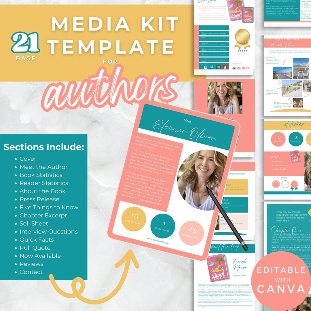 Author Media Kit, Canva Template, Media Kit Template, Author Canva ...