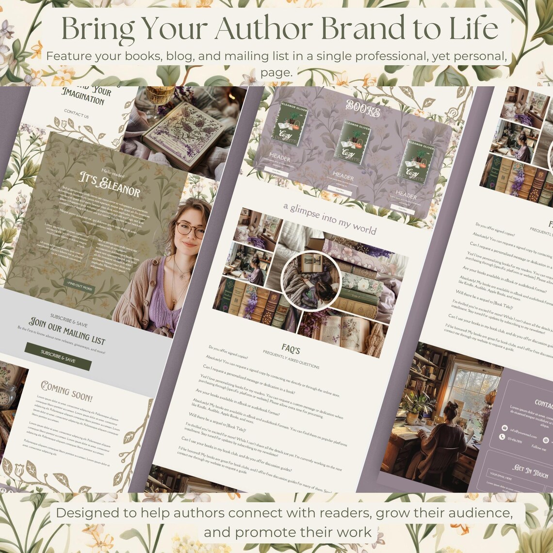 Cottagecore Author Template, Canva Website Template for Authors ...