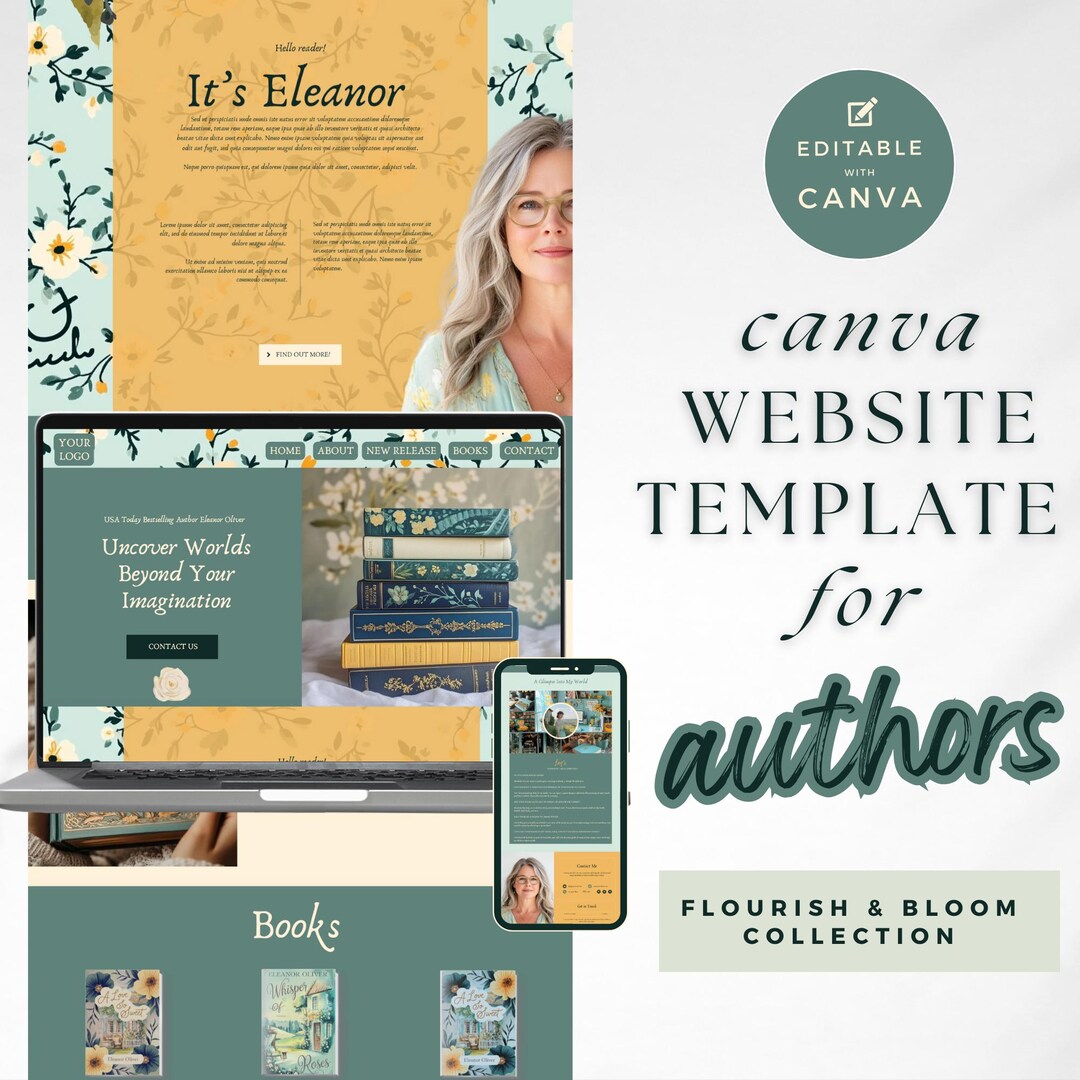 Canva Website Template for Romance Authors - Author Website Template - ROMANCE Canva Website ...
