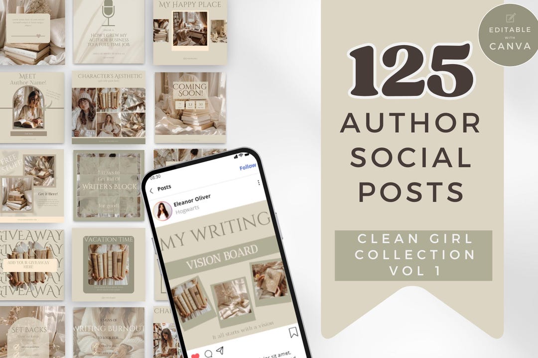 WRITER INSTAGRAM Template | Author Canva Template | Social Media Posts ...