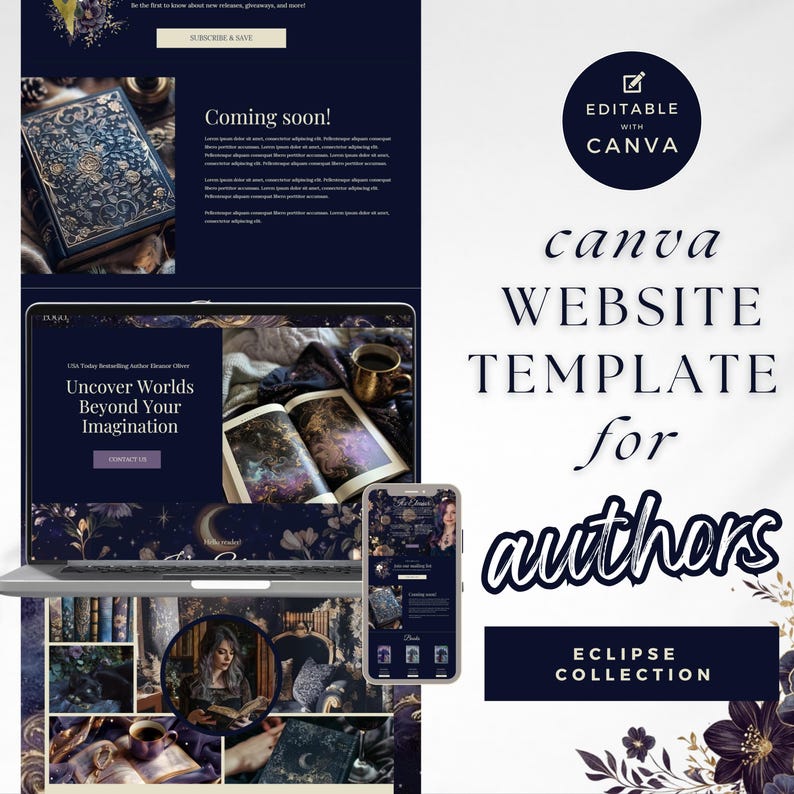 Canva Website Template for Authors - Author Website Template - DARK ROMANCE Canva Website ...
