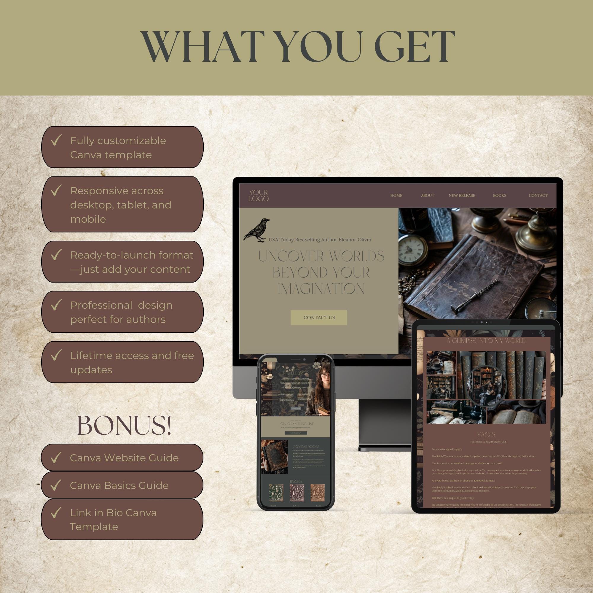 Canva Website Template for Authors - Author Website Template - Moody ...