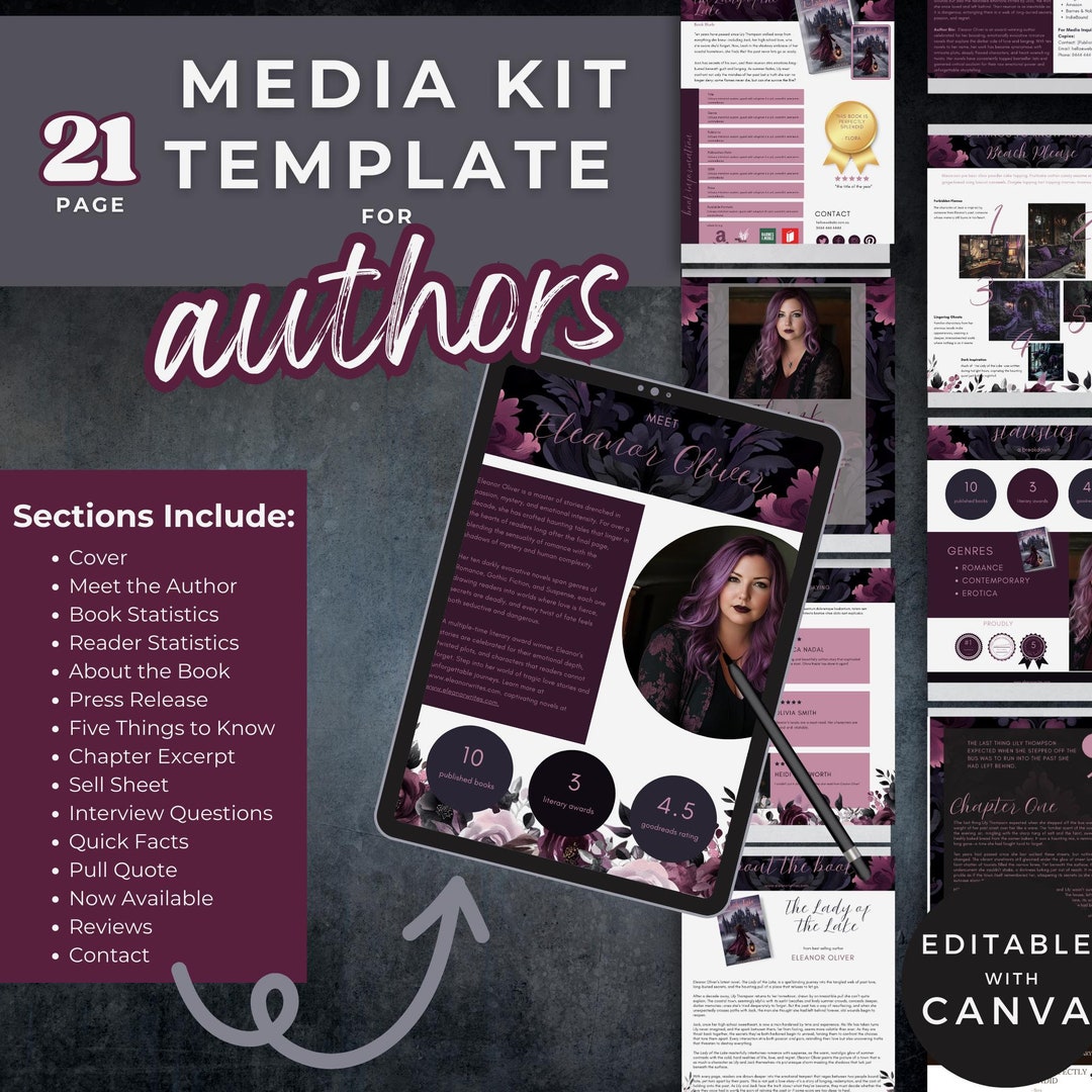 Dark Romance Author Media Kit Template - 21 Page Canva Kit for Book ...