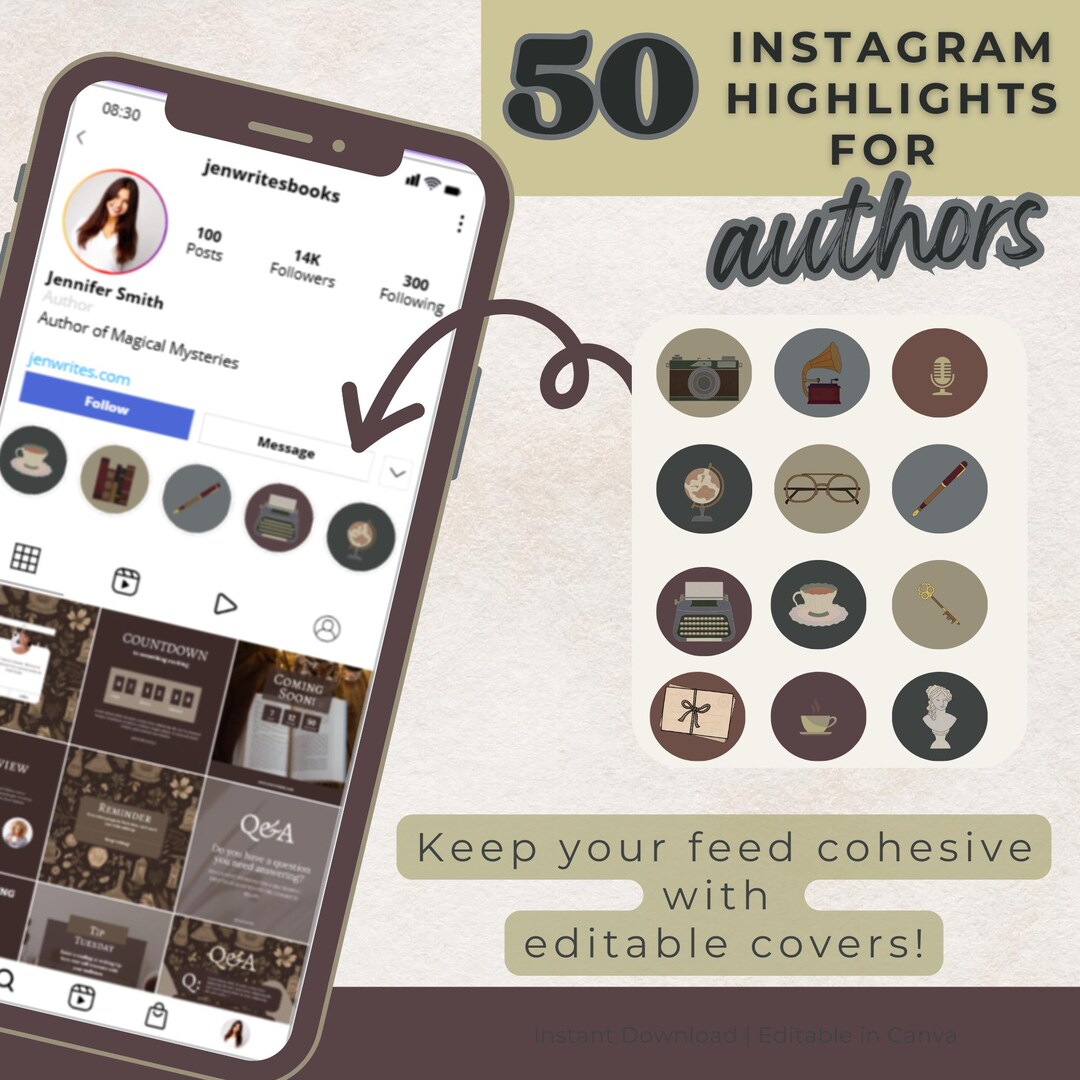 Author Instagram Highlight Covers, Bookish Social Media Templates ...
