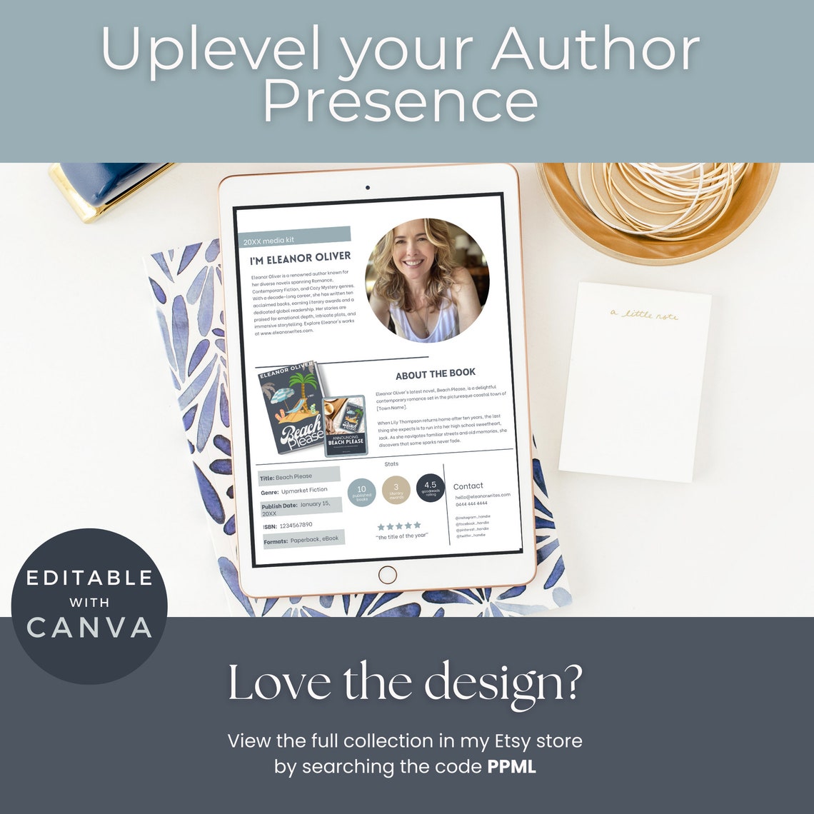 Author One Sheet, Canva Template, Media Kit Template, Author Canva ...
