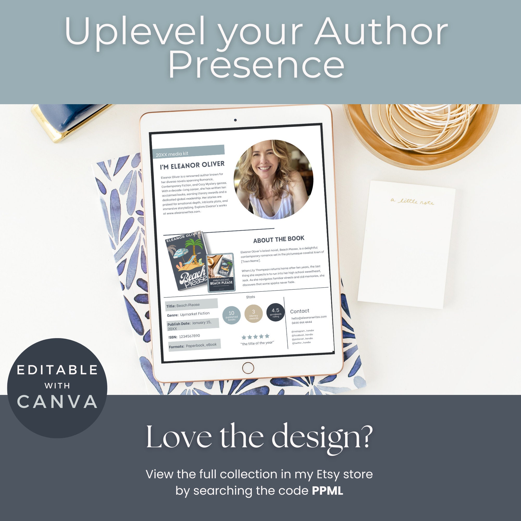 Author One Sheet, Canva Template, Media Kit Template, Author Canva ...