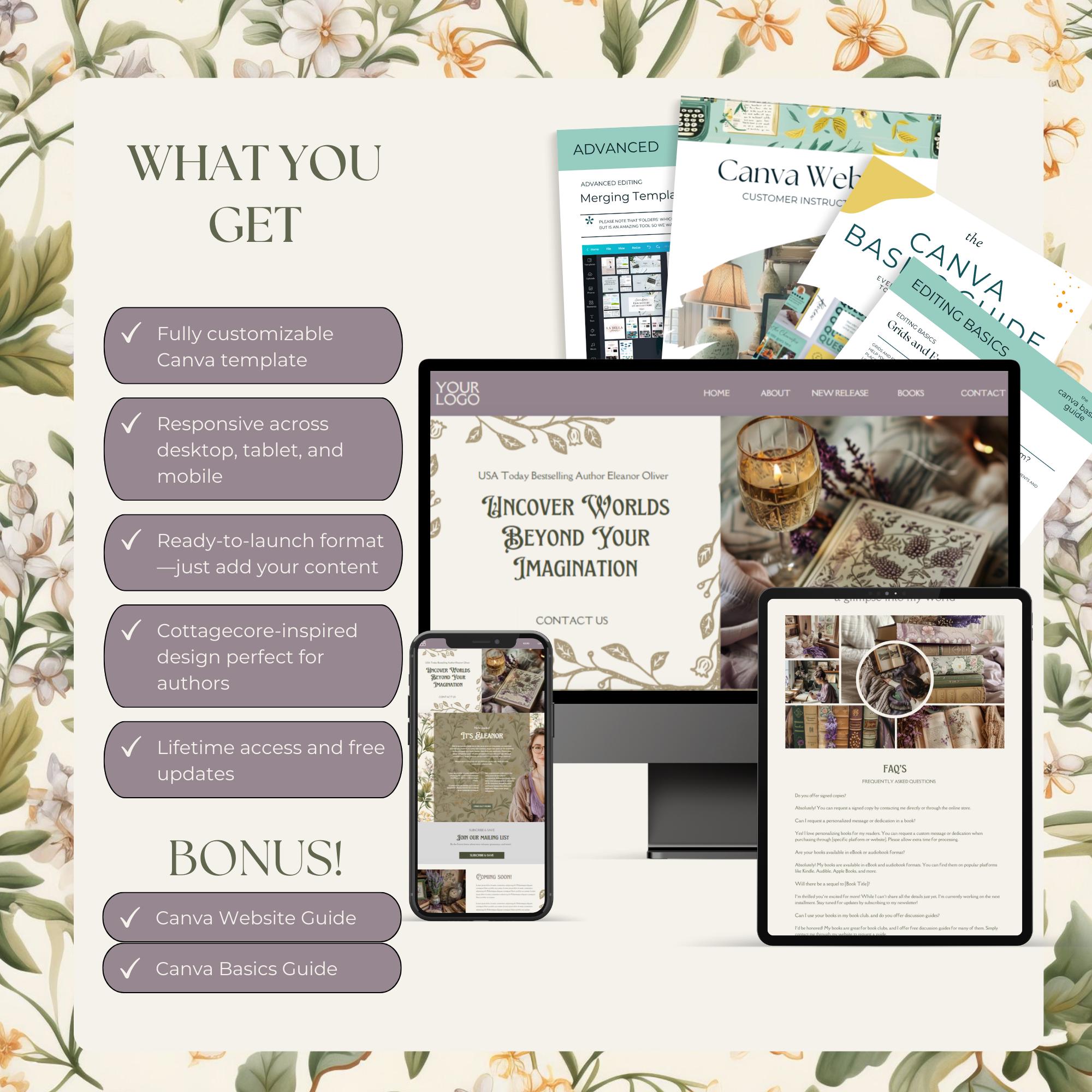 Cottagecore Author Template, Canva Website Template for Authors ...