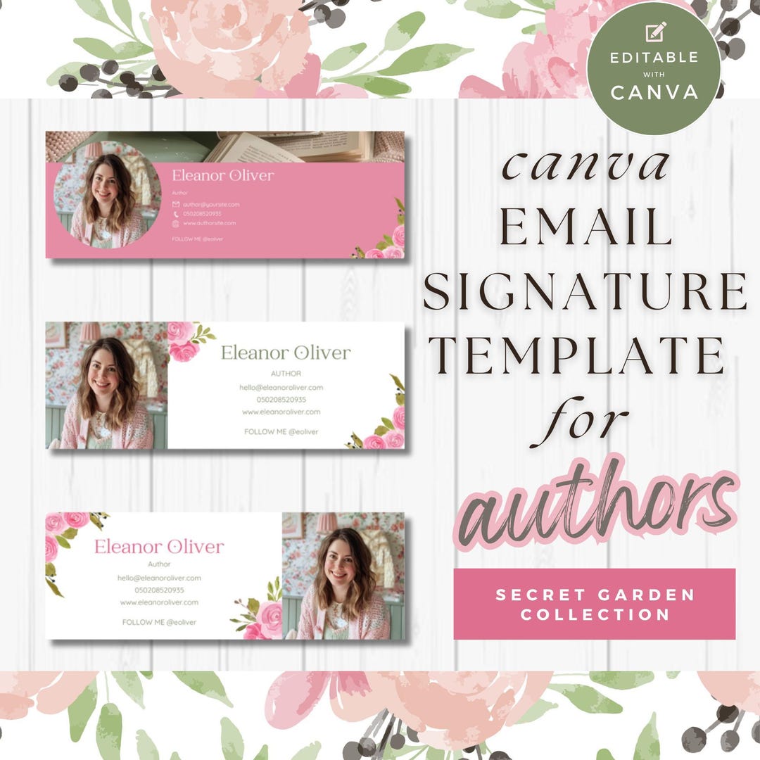 Custom Author Email Signature Templates, Pink Green Canva Author ...