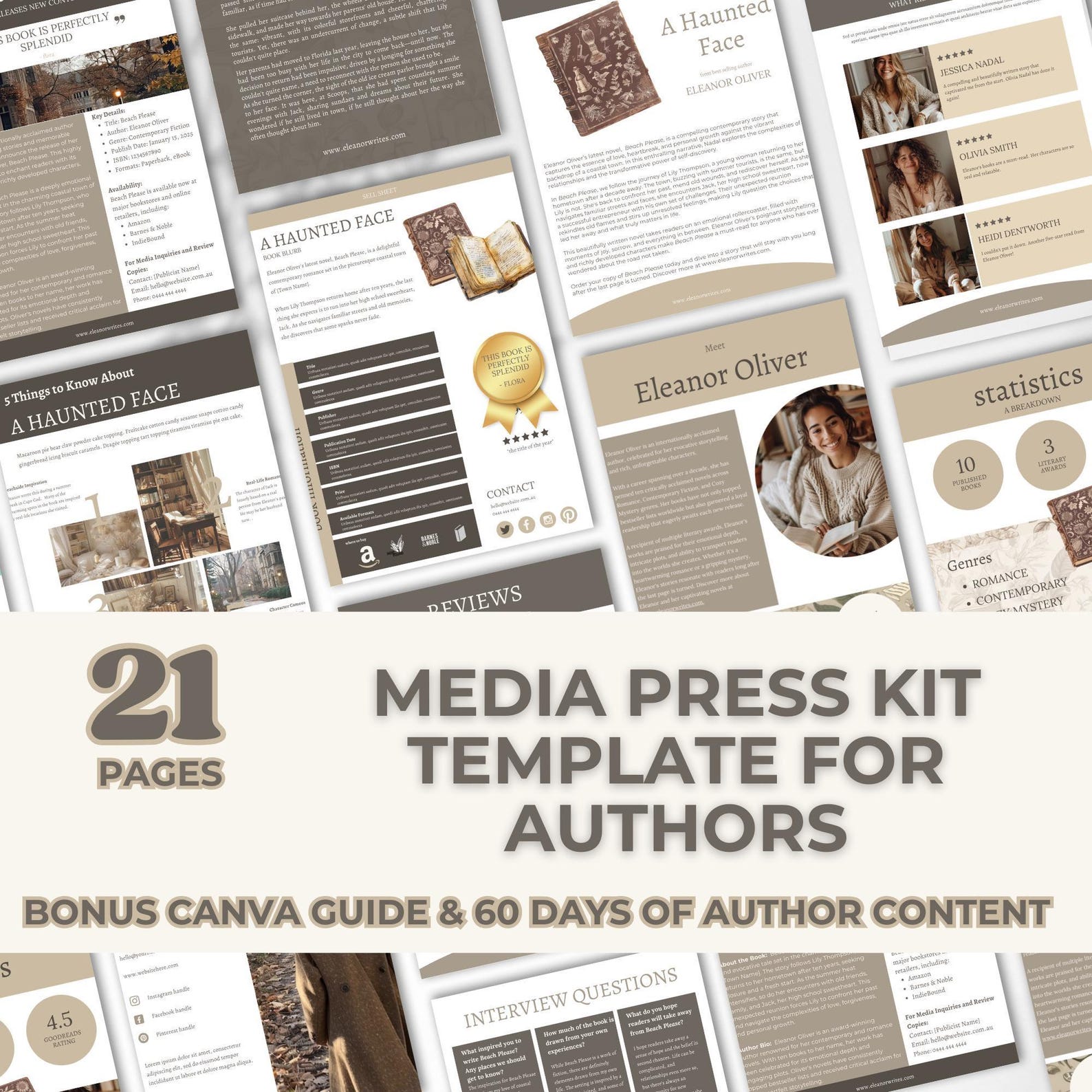 Author Media Kit Template- Light Academia Author Branding - Canva Press ...