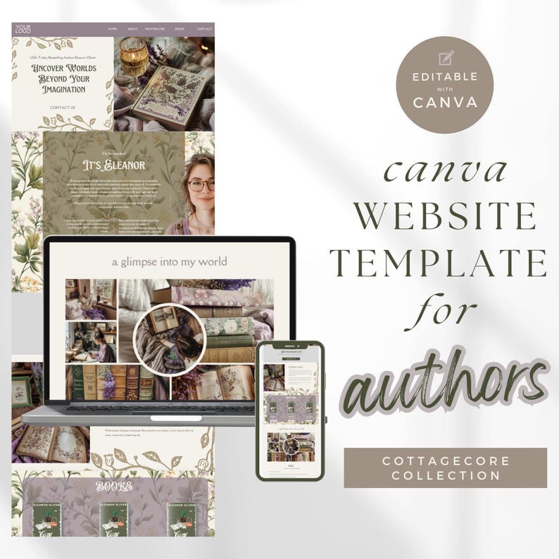 Cottagecore Author Template, Canva Website Template for Authors ...