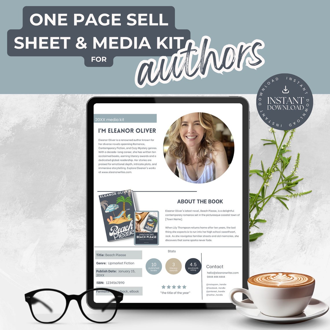Author One Sheet, Canva Template, Media Kit Template, Author Canva ...