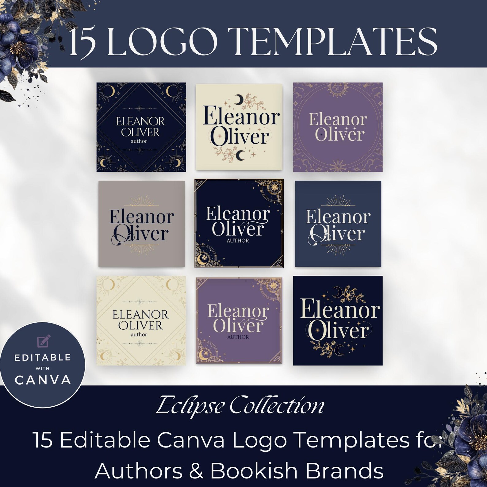 Romance Author Logo | Celestial Romantasy Logo Kit | Canva Templates ...