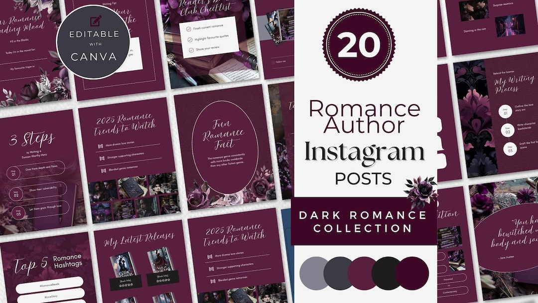 Dark Romance Author Instagram Posts – 20 Canva Templates – Editable ...
