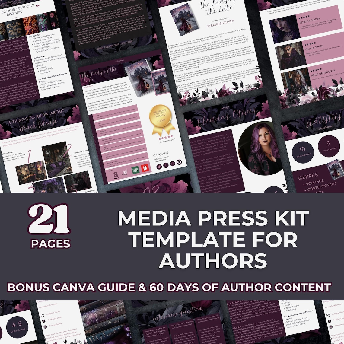Dark Romance Author Media Kit Template - 21 Page Canva Kit for Book ...