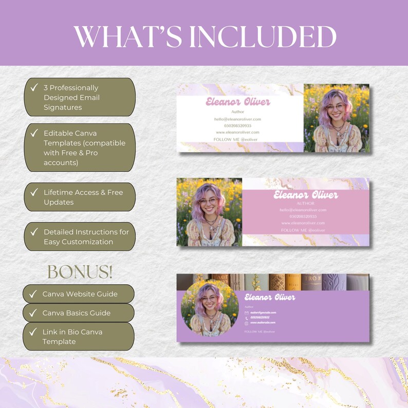 Colorful Email Signature | Author Branding Kit, Canva Template, Social ...