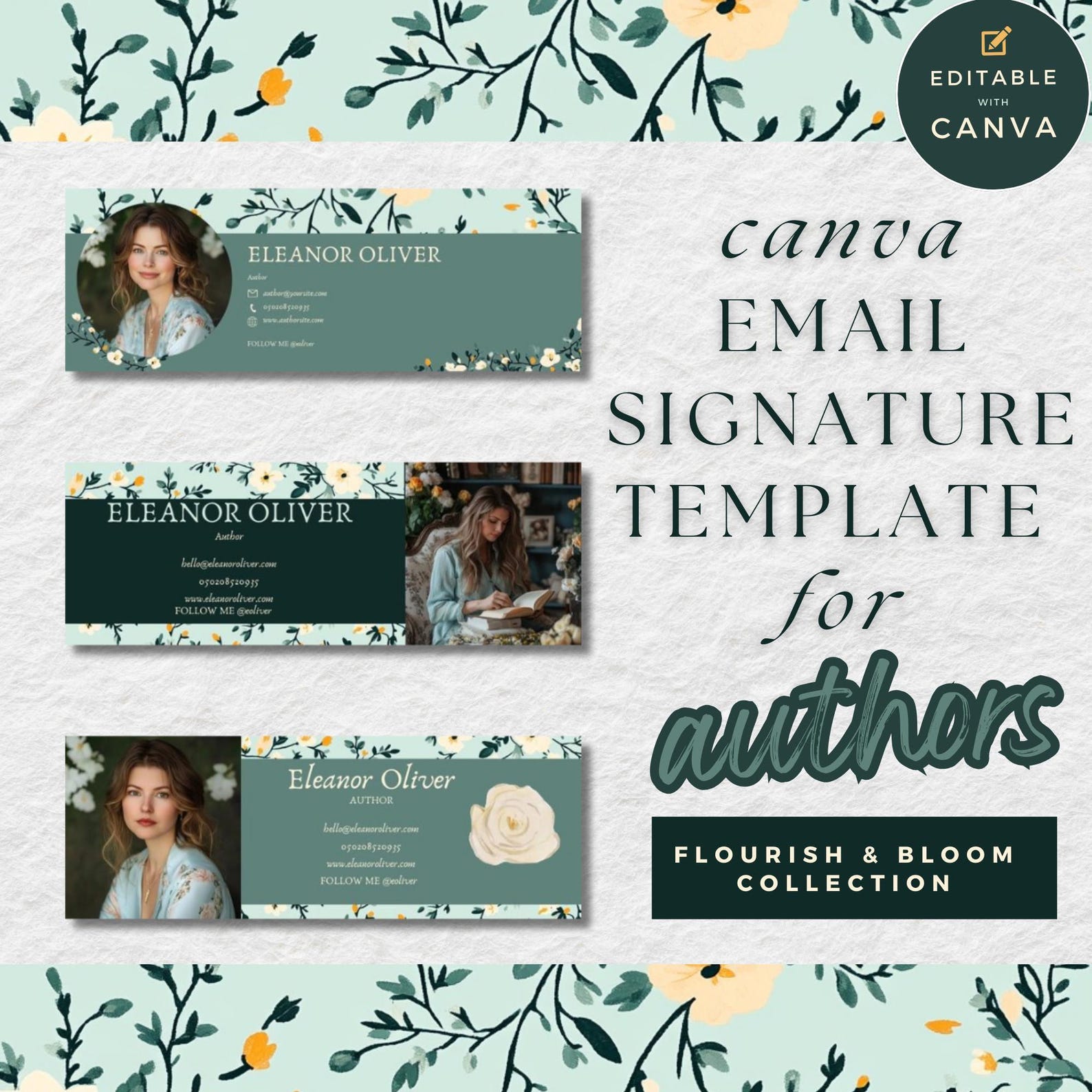 Romance Author Branding Email Signatures, Canva Template for Romance ...