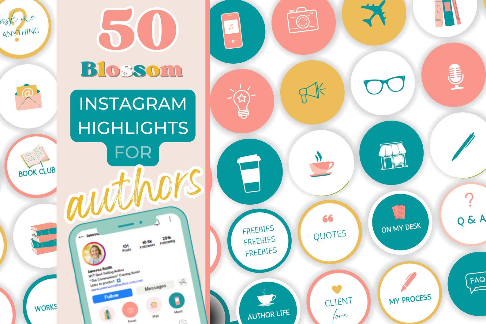 50 Author Instagram Highlight Covers Canva Template Writers Social ...