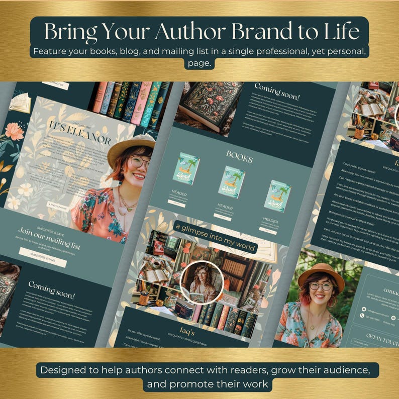 Green Author Template, Canva Website Template for Authors, Author ...