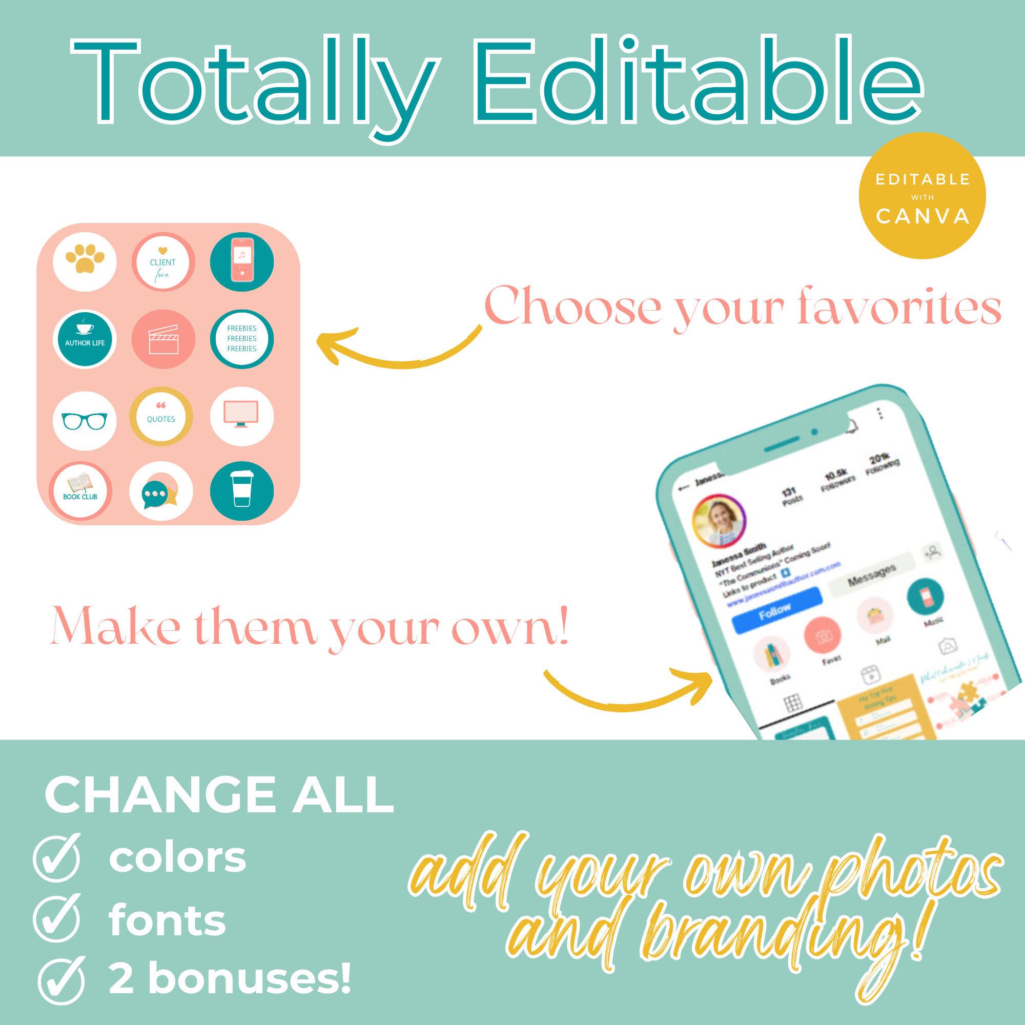 50 Author Instagram Highlight Covers Canva Template Writers Social ...
