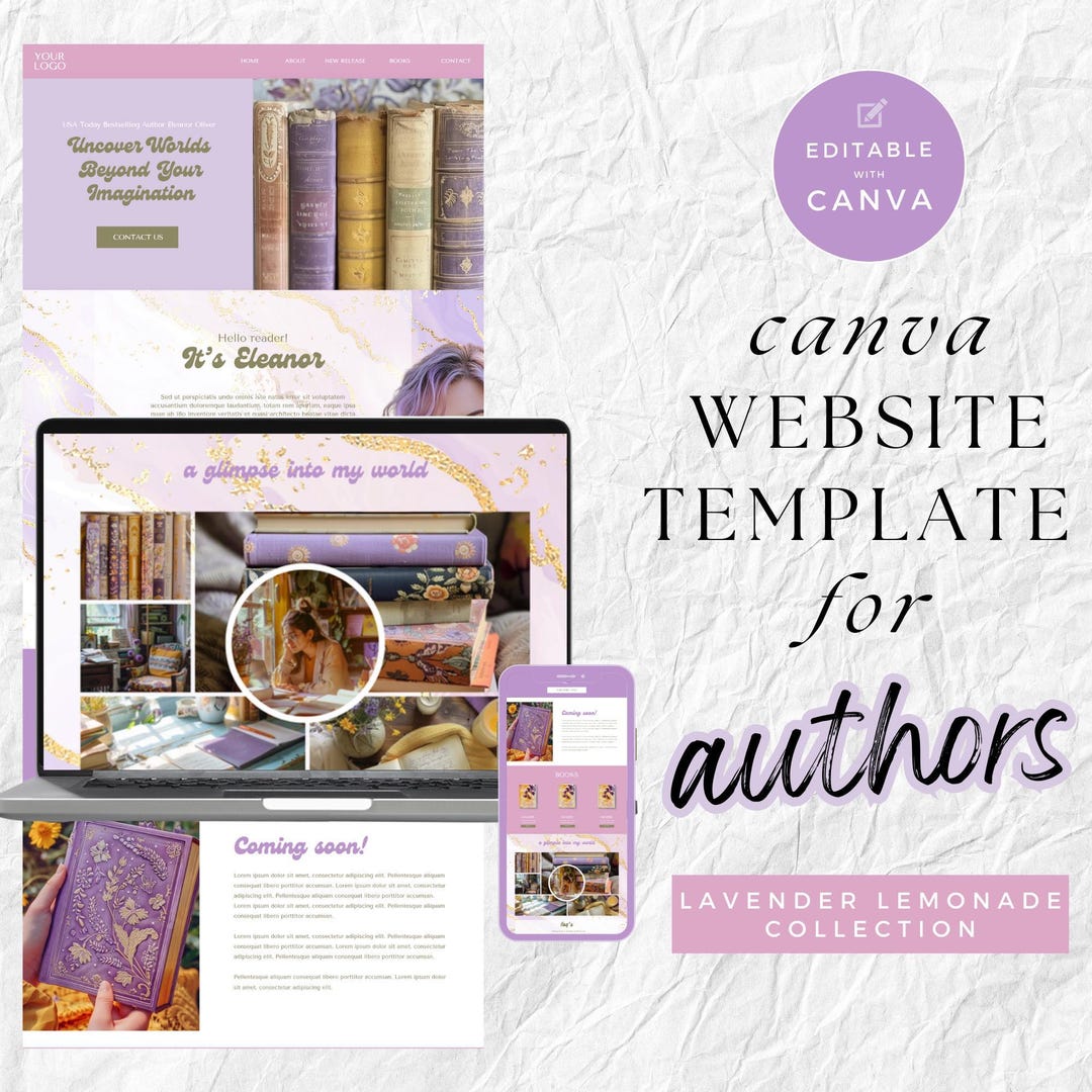 Canva Website Template for Authors - Minimalist Author Website Theme ...
