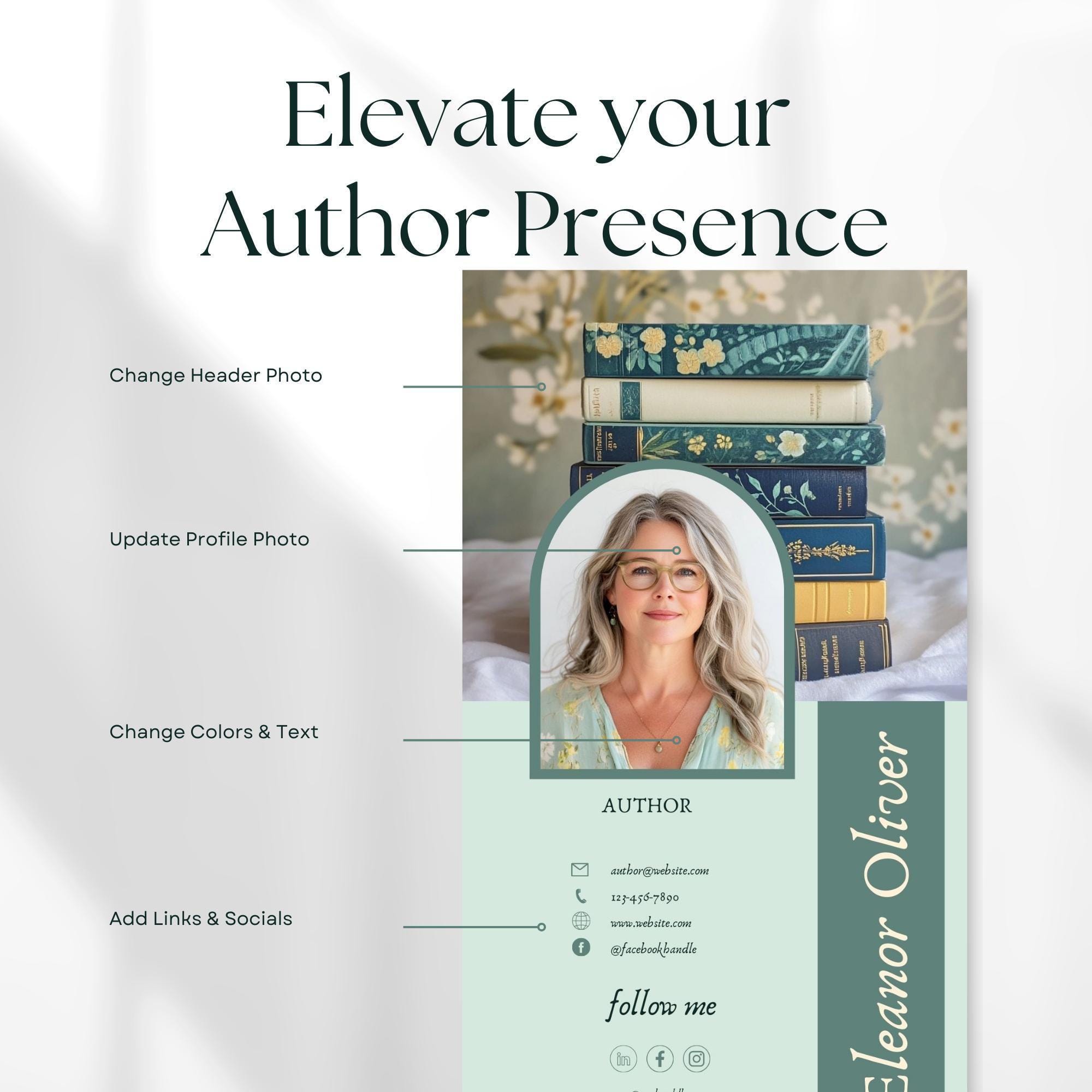 Floral Romance Author Business Card - Digital Download - Professional ...