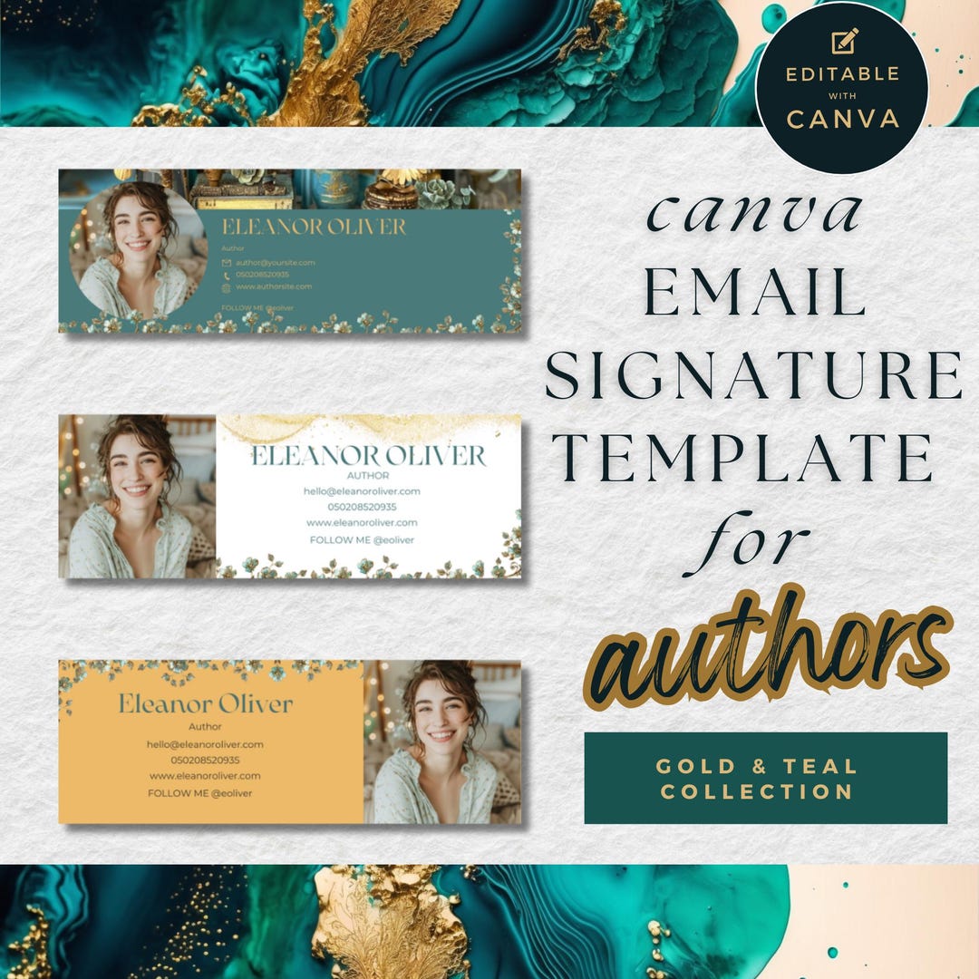 Gold & Teal Email Signature Templates | Canva Author Branding, Instant ...
