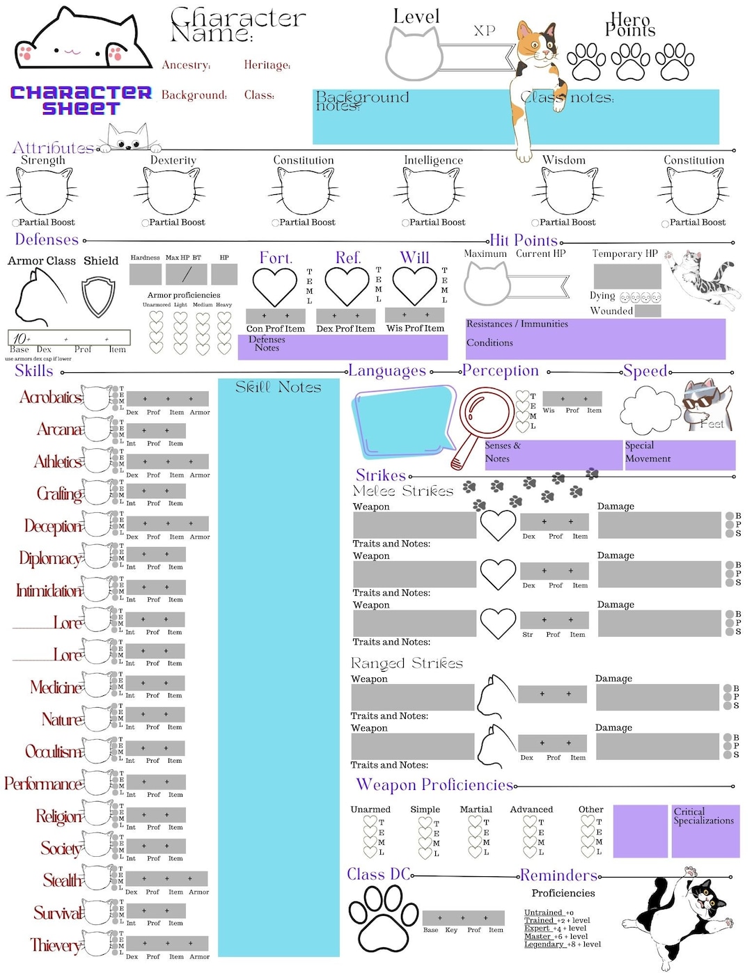 Pathfinder 2nd Edition Remastered Character Sheet - Etsy