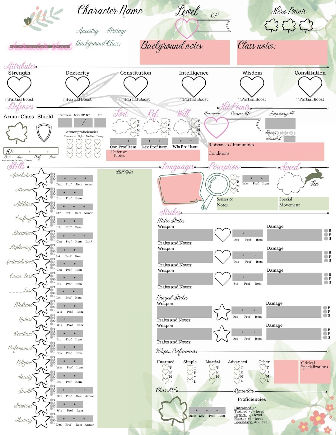 Pathfinder 2nd Edition Remastered Flora Character Sheet - Etsy