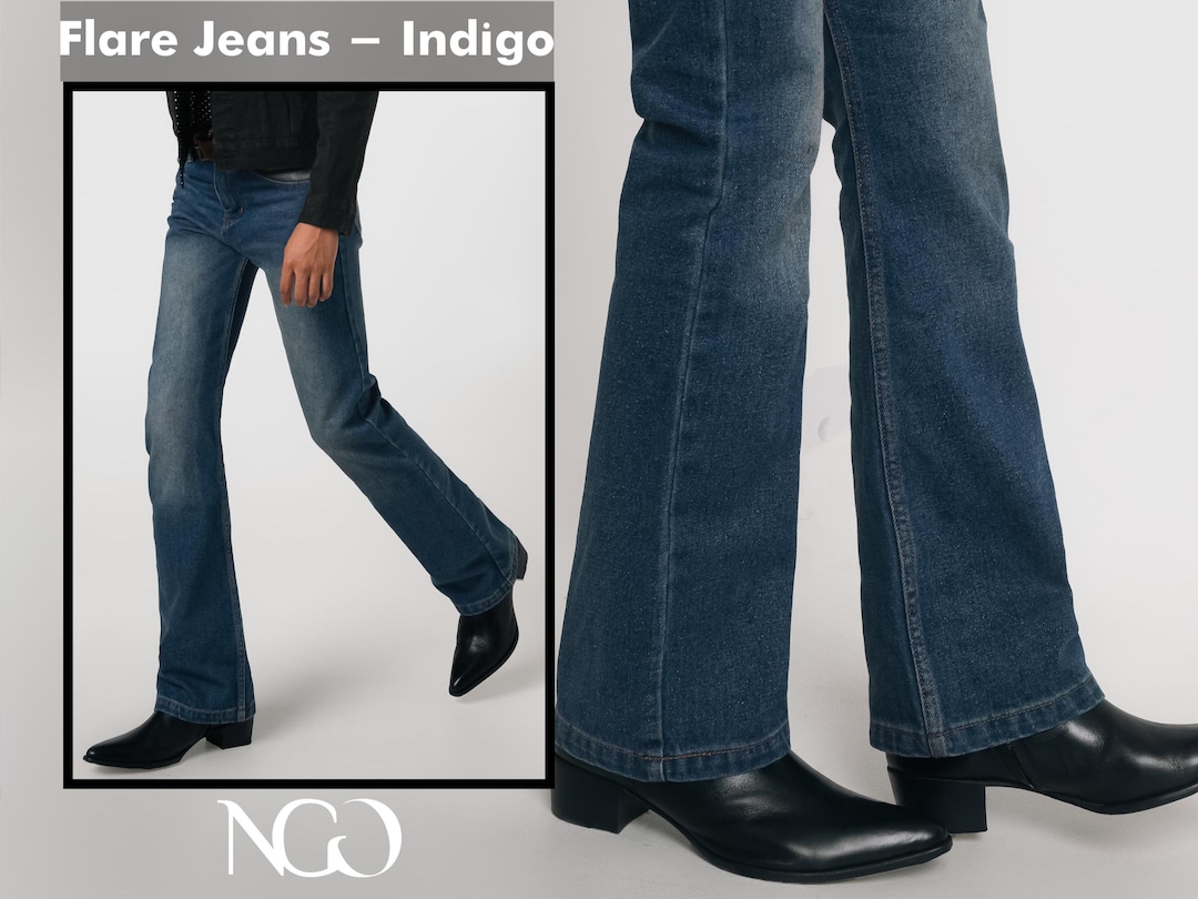 Indigo Denim Flare Jeans - 70s Style Men's Bell Bottoms - Etsy