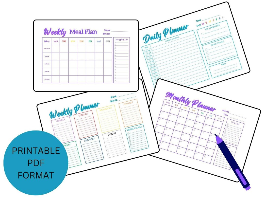 Printable Planner Package Monthly Planner, Weekly Planner, Daily ...