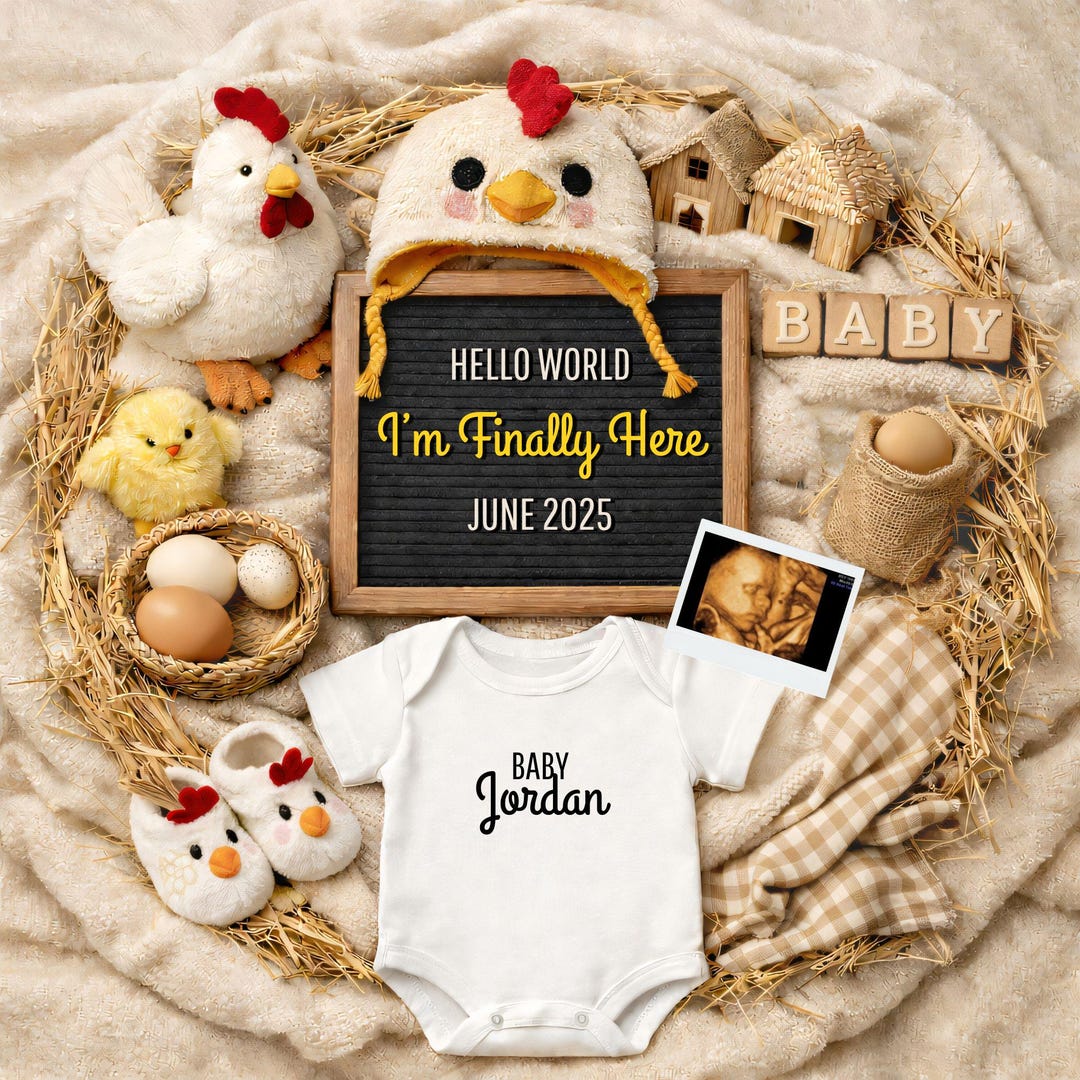Chick Farm Baby Announcement, Neutral Pregnancy Reveal (canva Template ...