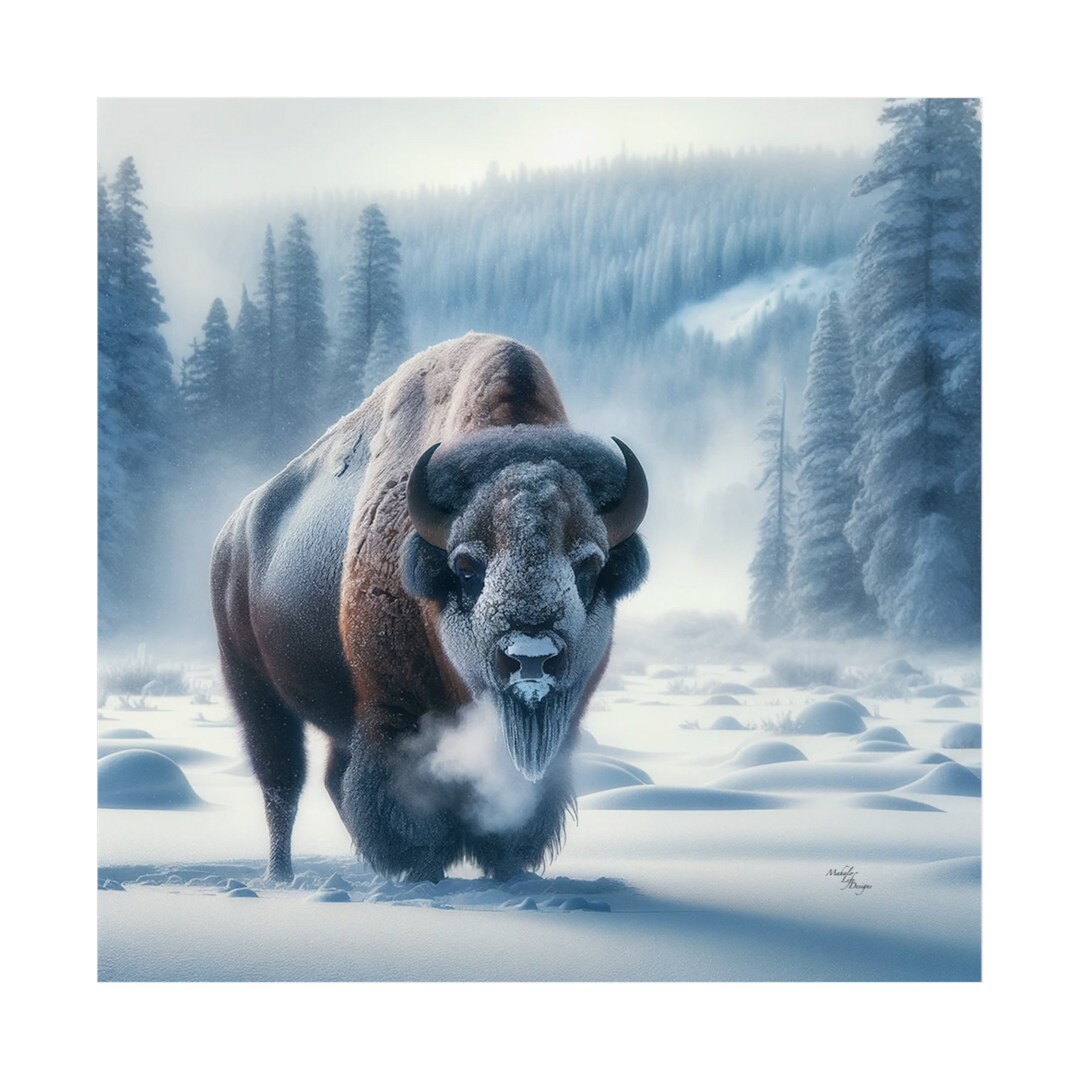 WALL ART - Bison Standing Strong After a Snowstorm - 10" X 10" Unique ...