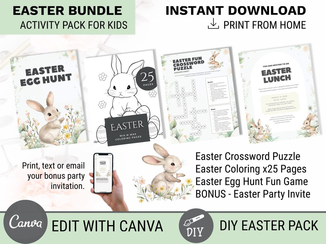 Editable Easter Activity Bundle for Kids. Instant Download. Edit in ...