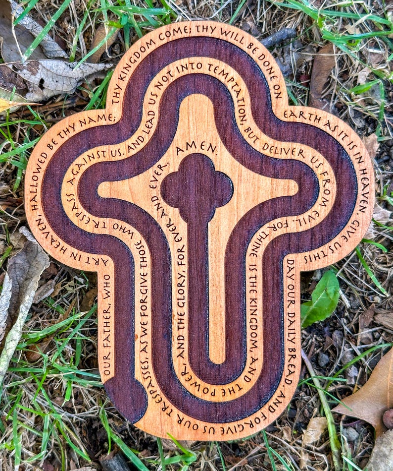 Lord's Prayer Handheld Cross Design Solid Cherry Contemplative ...