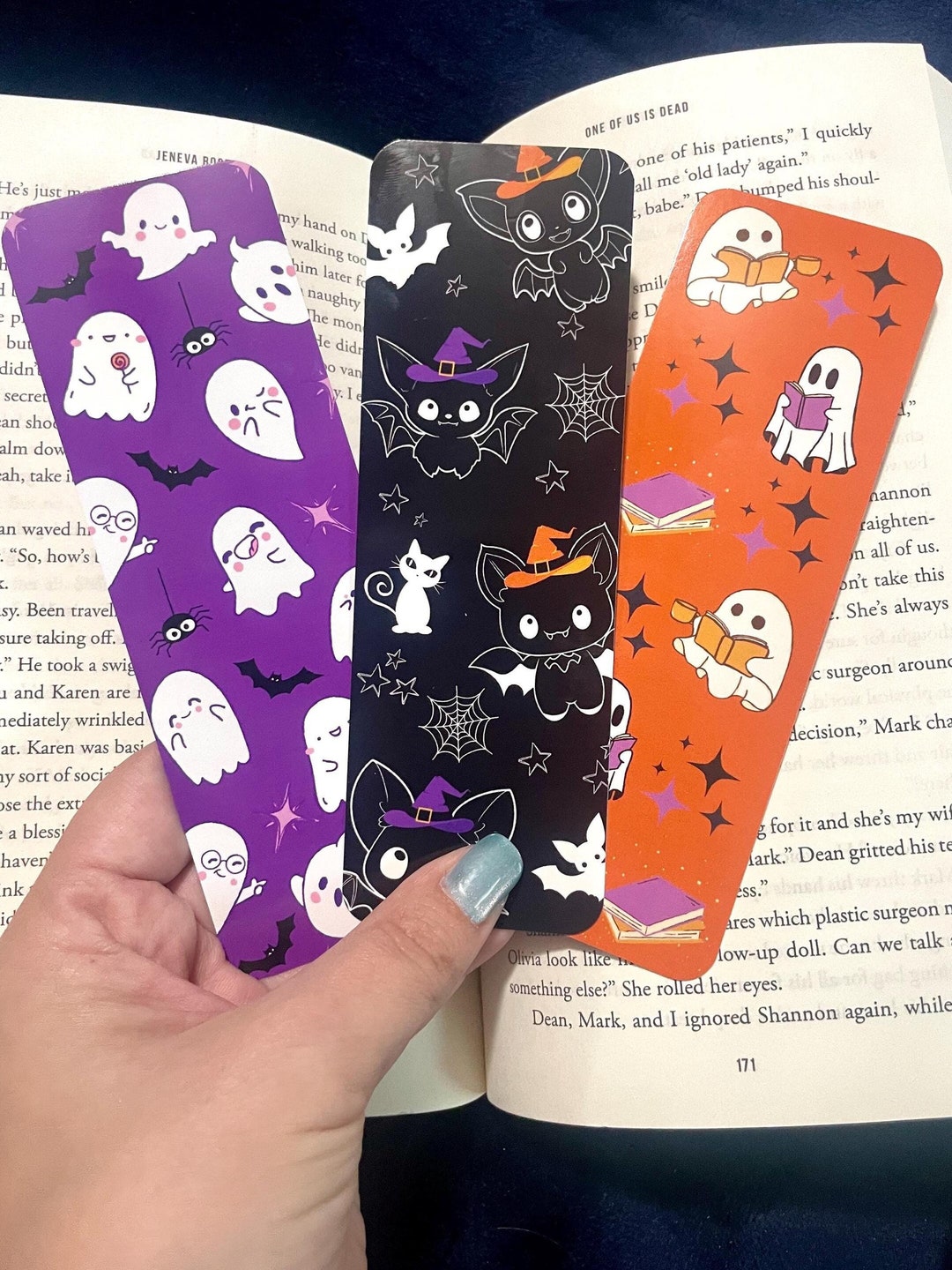 Trio of Cute Halloween Bookmarks: Orange/black/purple Ghosts and Bats ...