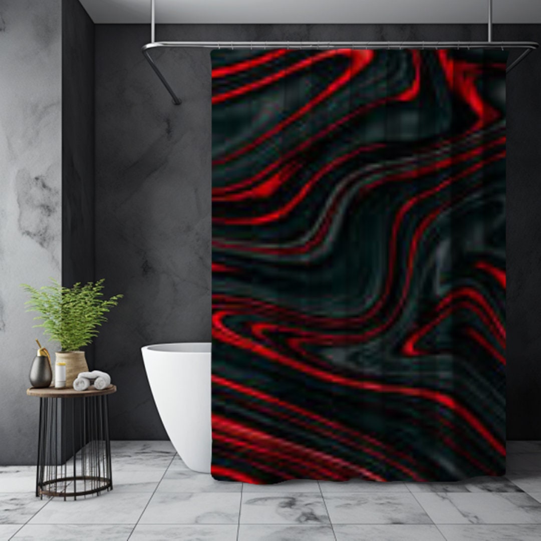 Lava Swirl Black and Red Shower Curtain, Swirl Pattern, Luxury Bathroom ...
