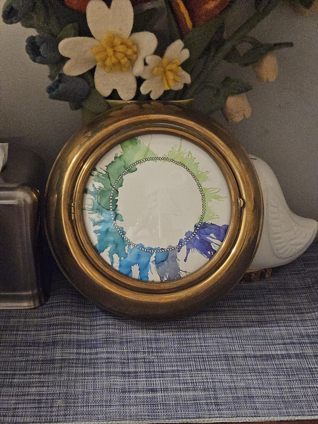 Alcohol Ink Art: Upcycled Brass Clock Frame, Blues & Greens - Etsy
