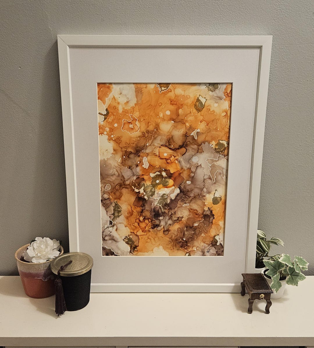 Aurora's Shadow: Original Alcohol Ink Abstract Painting in White Frame ...