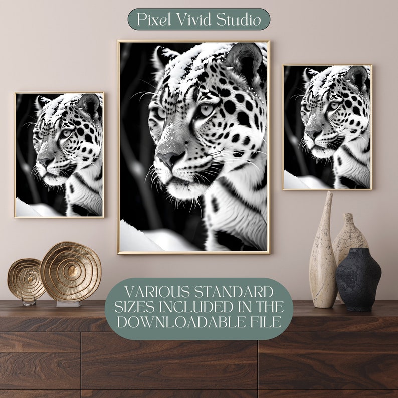 Snowy Jaguar Printable Wall Art, Black and White Wall Art, Animal ...