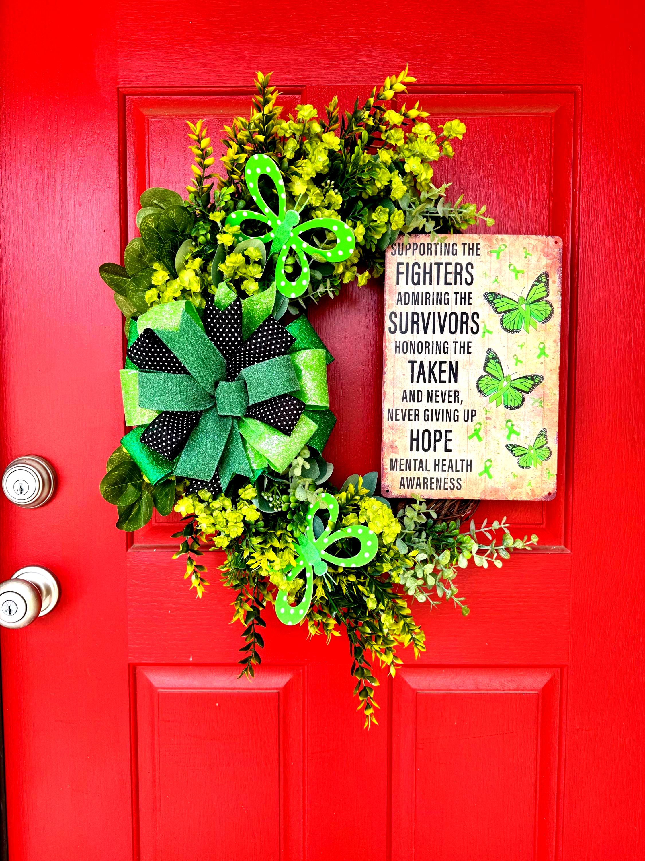 Mental Health Awareness Month Grapevine Wreath, Green, Front Door Decor ...