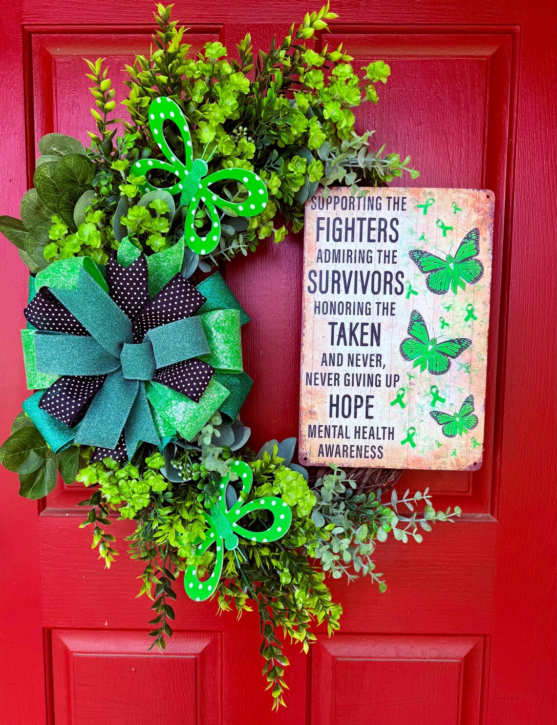 Mental Health Awareness Month Grapevine Wreath, Green, Front Door Decor ...