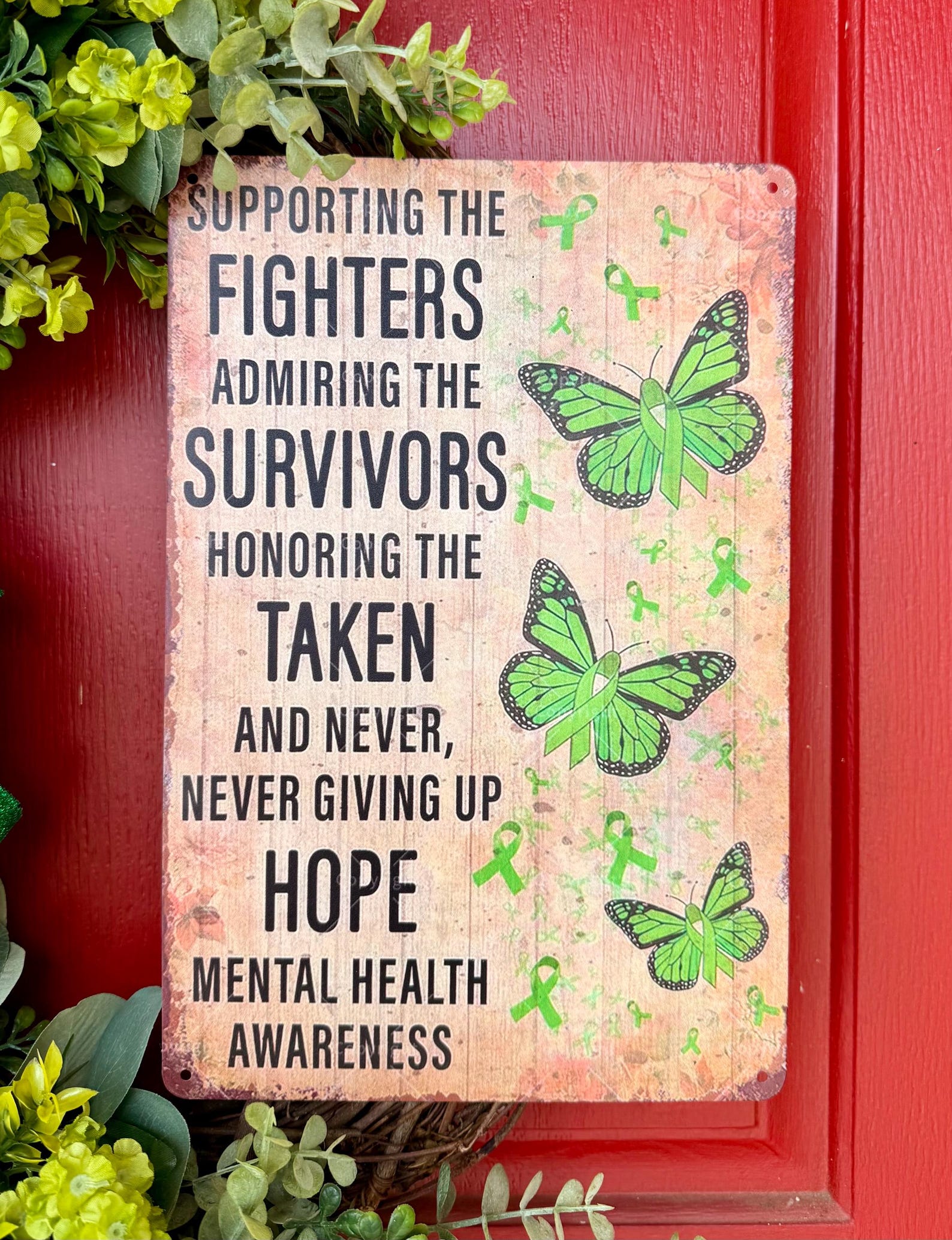 Mental Health Awareness Month Grapevine Wreath, Green, Front Door Decor ...