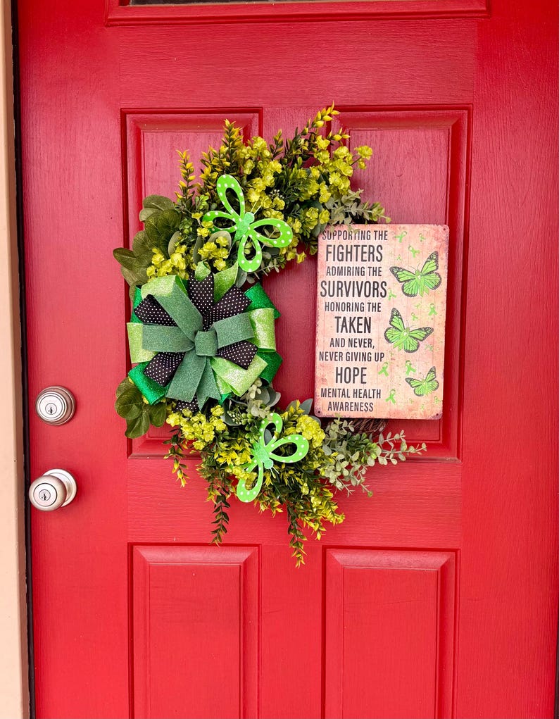 Mental Health Awareness Month Grapevine Wreath, Green, Front Door Decor ...